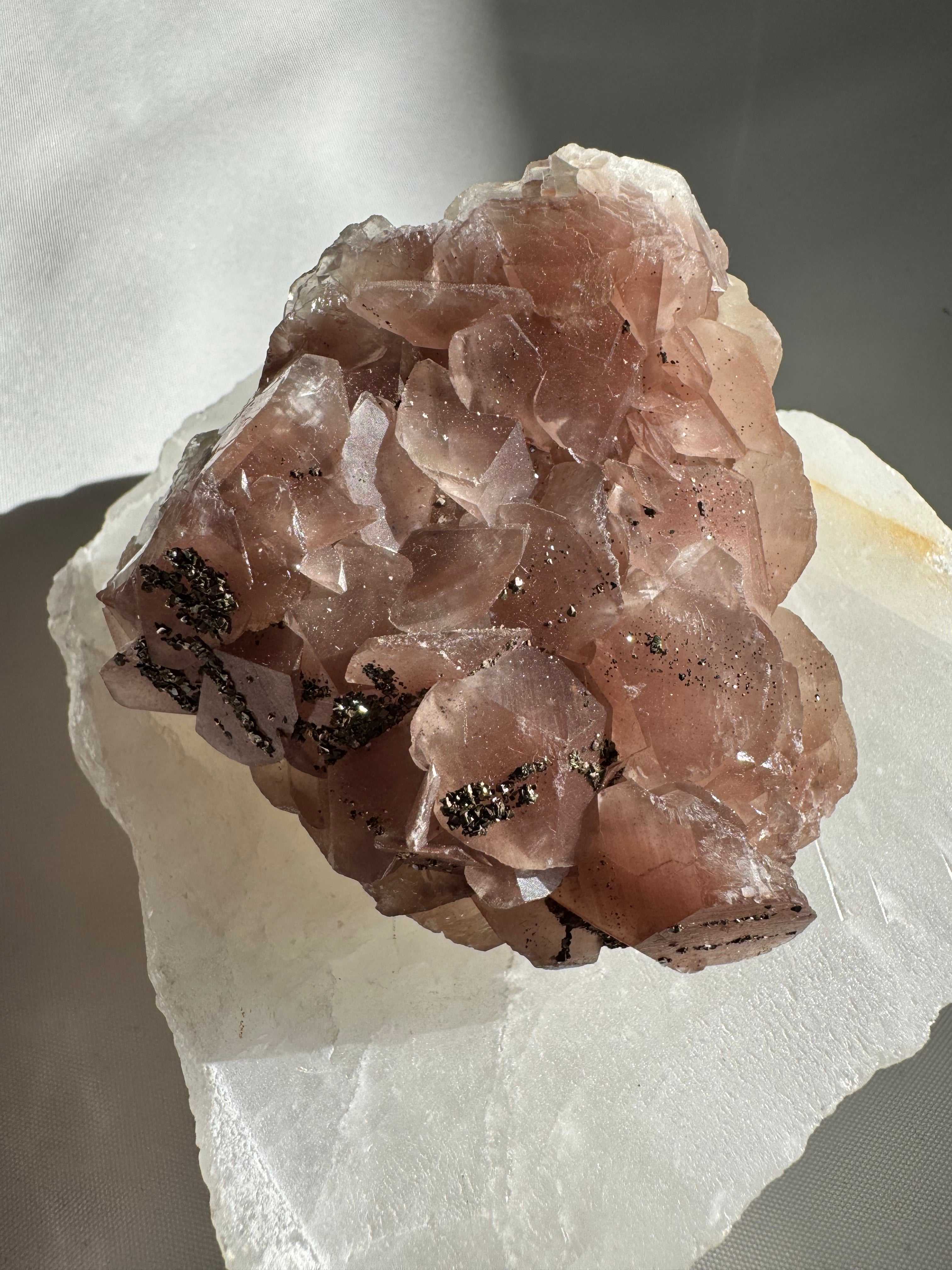 Rare Pink Benz Calcite Crystal with Chalcopyrite #2 – Bespoke Crystals